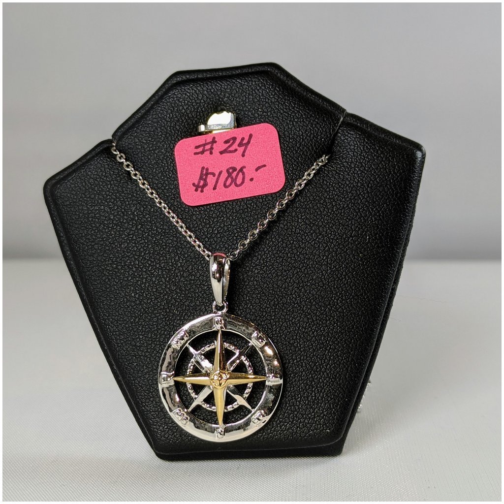 #24 Compass Rose in Solid Gold with Sterling - Silver Papillon